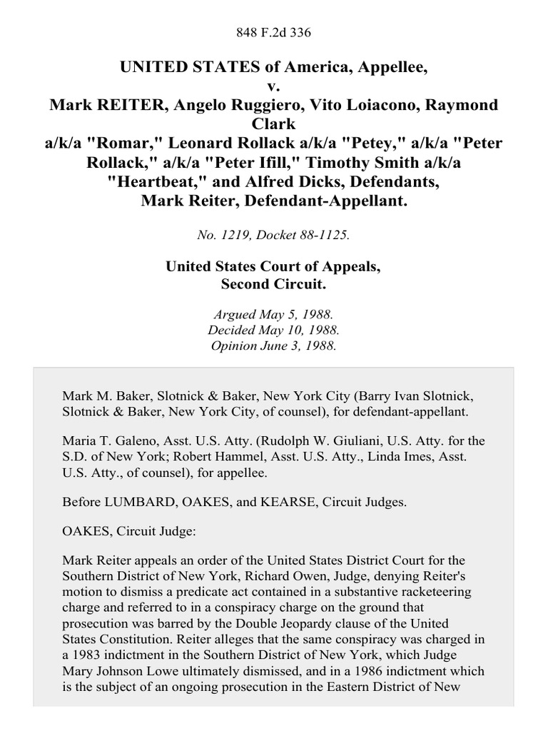 Mark Reiter Racketeering Appeal Summary | PDF | Conspiracy (Criminal ...