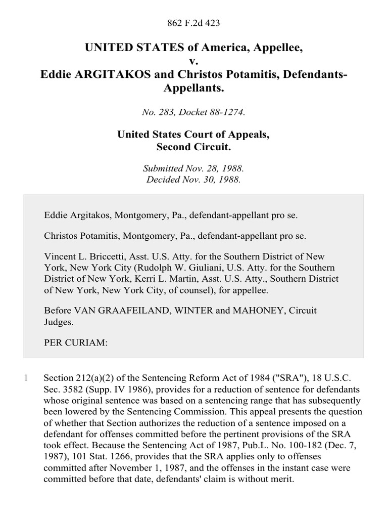 United States v. Eddie Argitakos and Christos Potamitis, 862 F.2d 423 ...