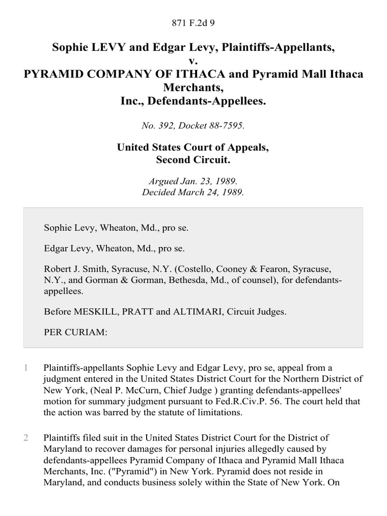 Sophie Levy and Edgar Levy v. Pyramid Company of Ithaca and Pyramid ...