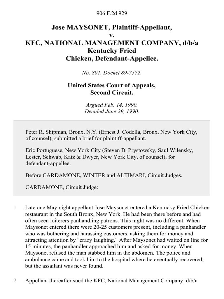 Jose Maysonet v. KFC, National Management Company, D/B/A Kentucky Fried ...
