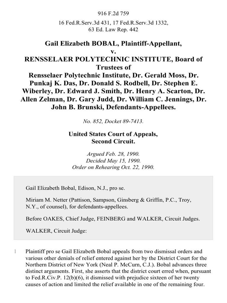 Gail Elizabeth Bobal v. Rensselaer Polytechnic Institute, Board of ...