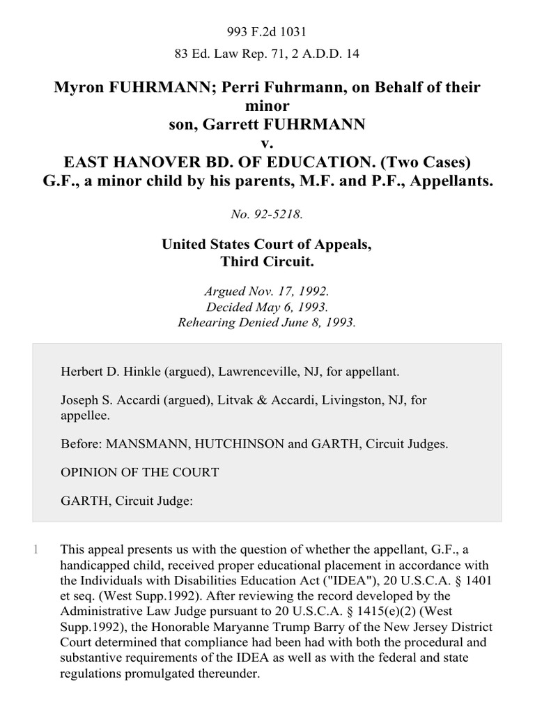IDEA Compliance in Fuhrmann v. East Hanover | PDF | Individualized ...