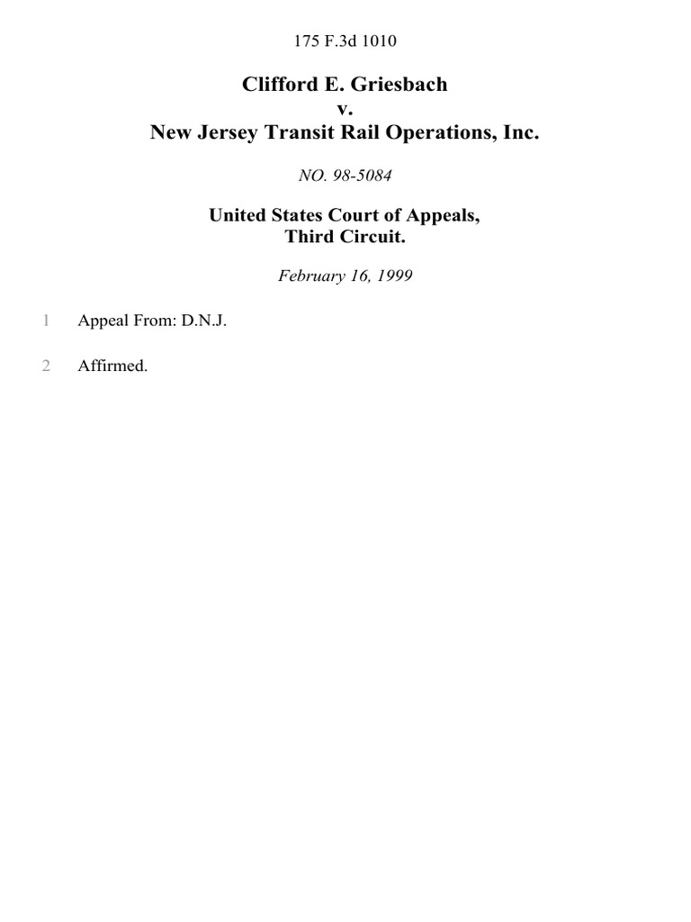 Clifford E. Griesbach v. New Jersey Transit Rail Operations, Inc, 175 F ...