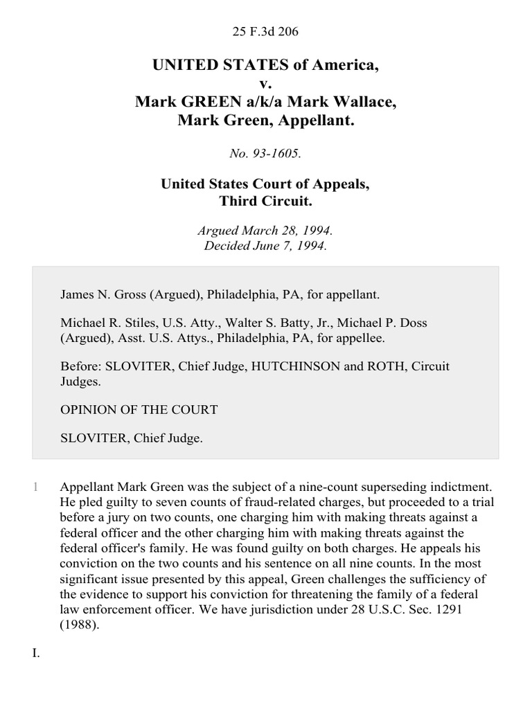 United States v. Mark Green A/K/A Mark Wallace, Mark Green, 25 F.3d 206 ...