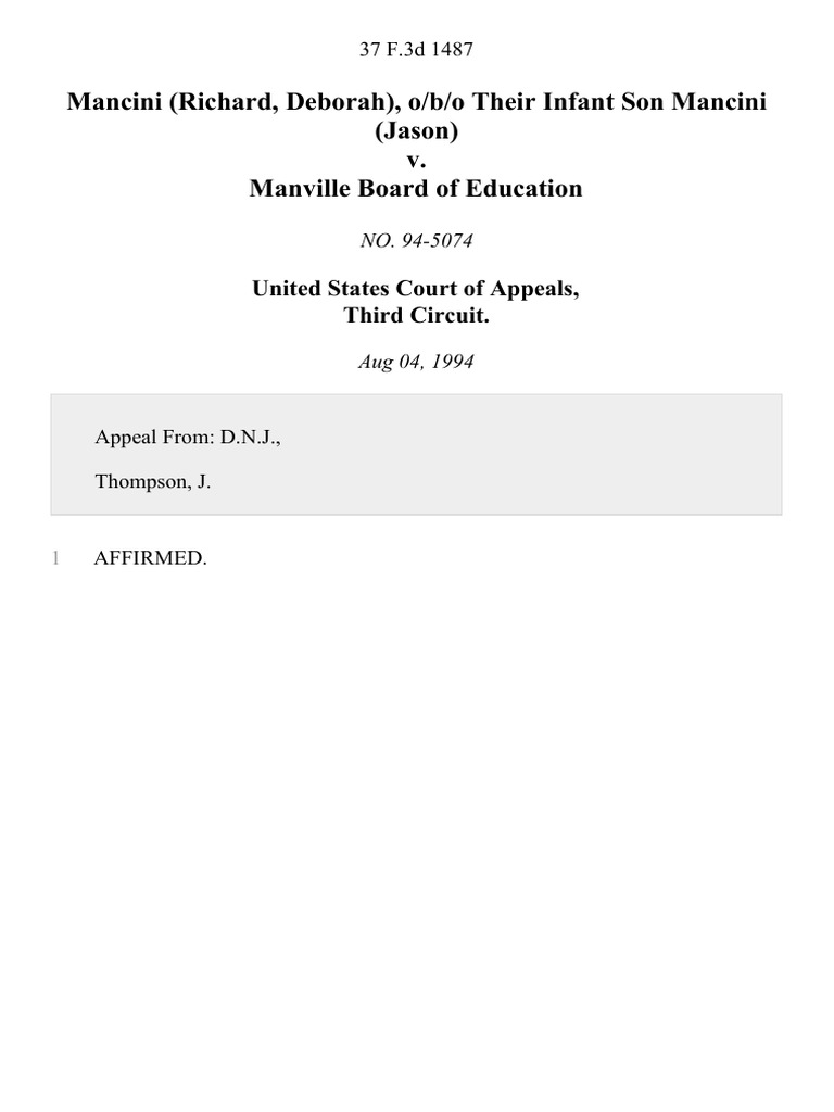 Mancini v. Manville Board of Education Appeal | PDF