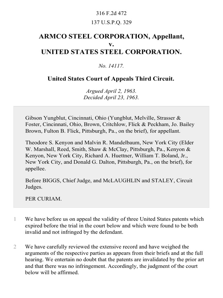 Armco Steel Corporation v. United States Steel Corporation, 316 F.2d ...