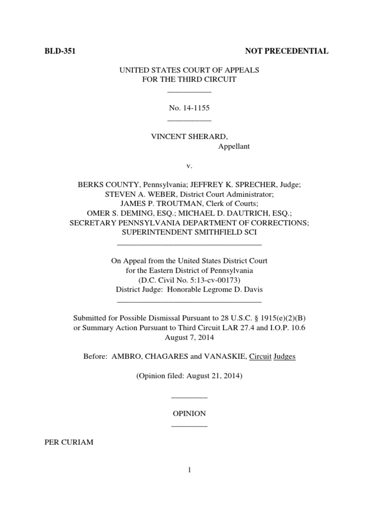 Vincent Sherard v. Berks County, 3rd Cir. (2014) | PDF | Complaint | Plea