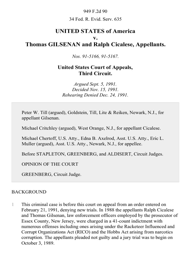United States v. Thomas Gilsenan and Ralph Cicalese, 949 F.2d 90, 3rd ...