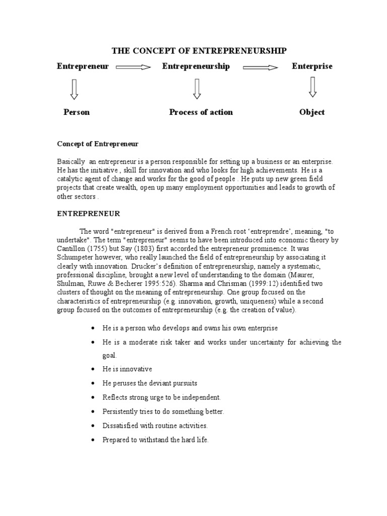 Concept of Entrepreneur, Entrepreneurship | PDF | Entrepreneurship ...