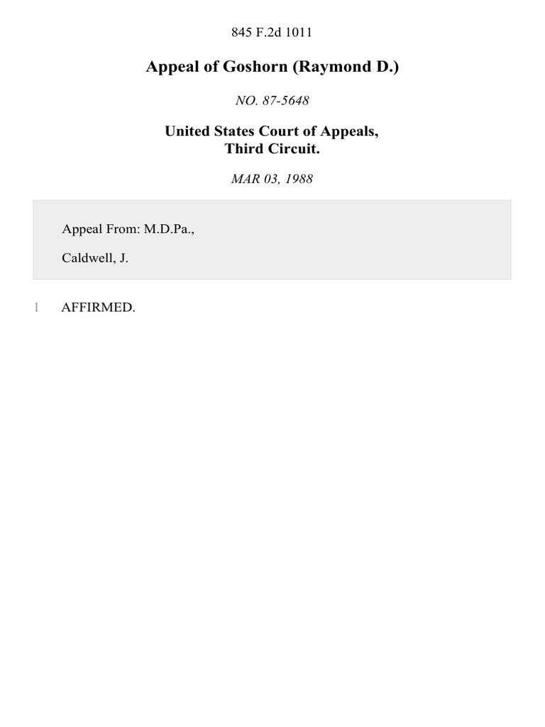Appeal of Goshorn (Raymond D.), 845 F.2d 1011, 3rd Cir. (1988) | PDF