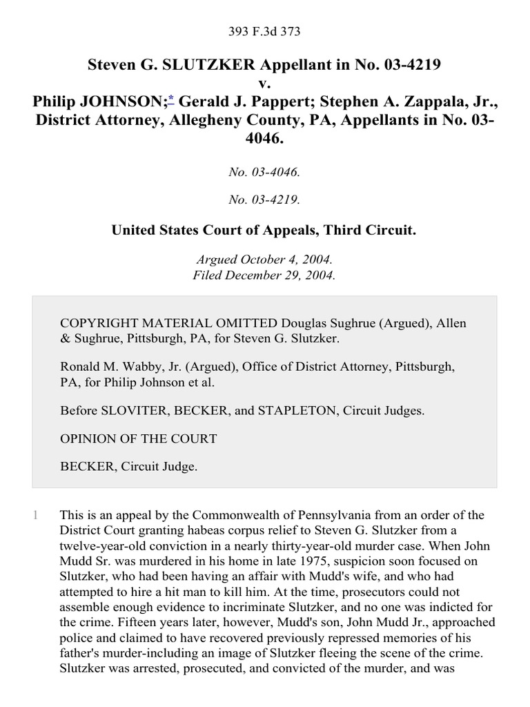 Steven G. Slutzker in No. 03-4219 v. Philip Johnson Gerald J. Pappert ...