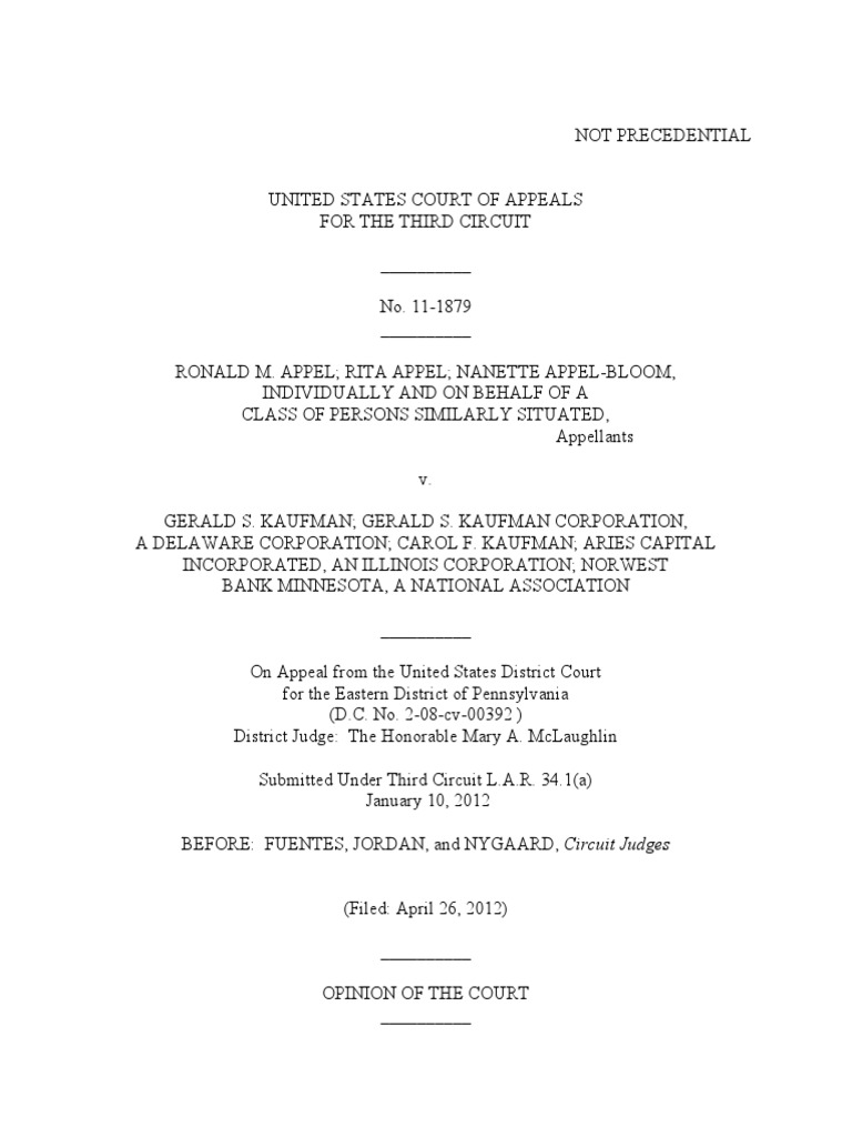 Ronald Appel v. Gerald Kaufman, 3rd Cir. (2012) | PDF | Fiduciary | Lawsuit