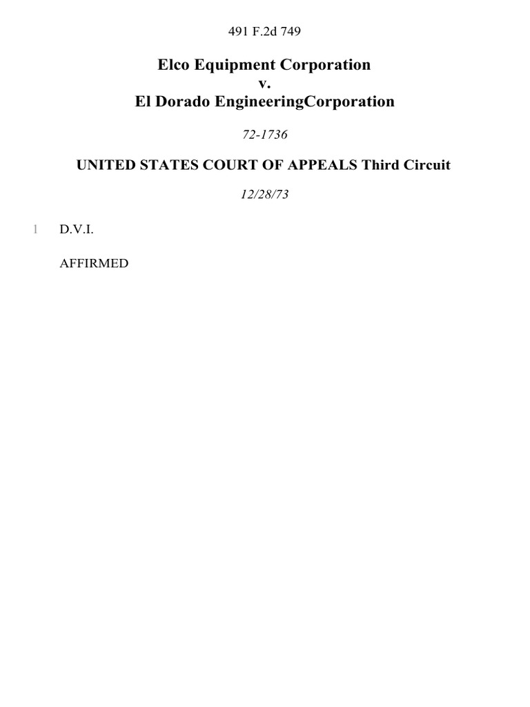 Elco Equipment Corporation V. El Dorado Engineeringcorporation | PDF