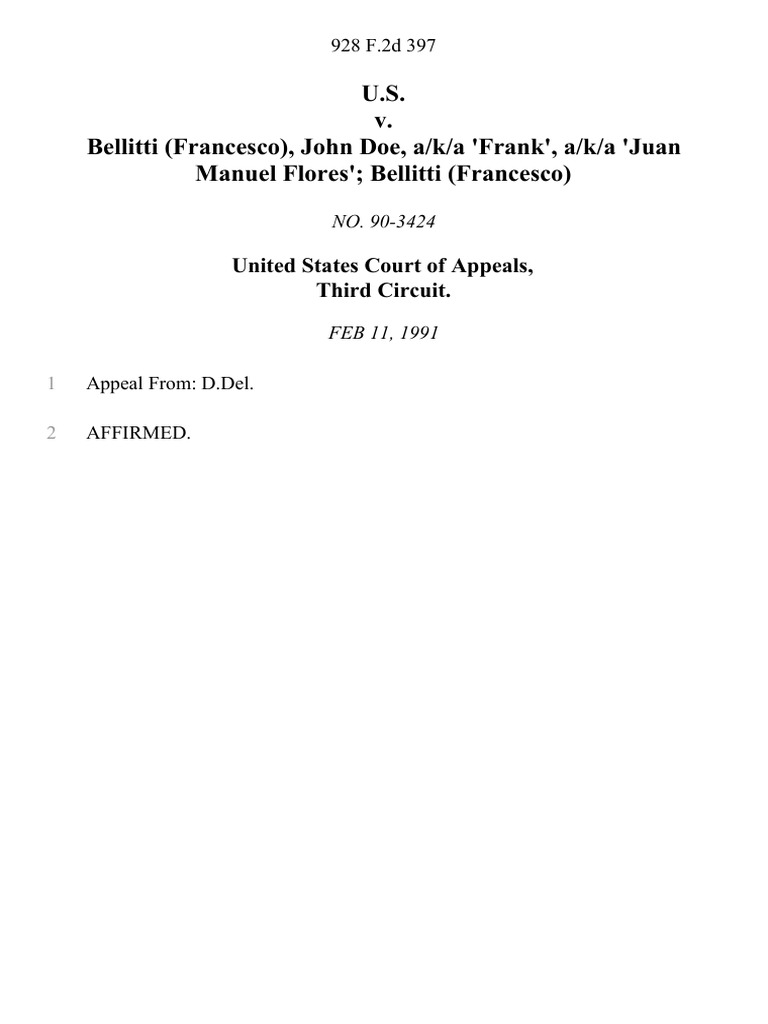 United States v. Bellitti (Francesco), John Doe, A/K/A 'Frank', A/K/A ...