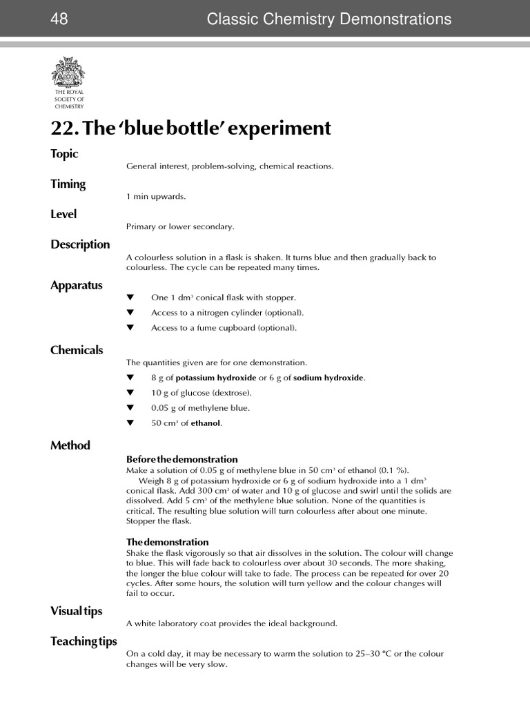 The Blue Bottle' Experiment: Topic Timing Level Description | PDF ...