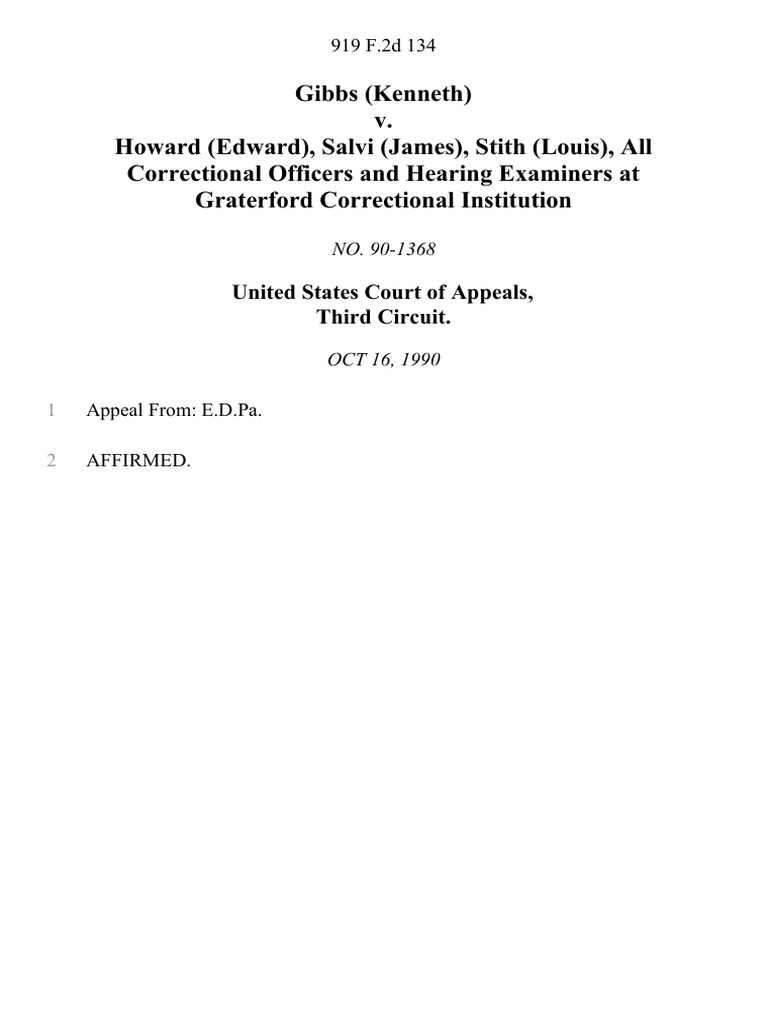 Gibbs (Kenneth) v. Howard (Edward), Salvi (James), Stith (Louis), All ...