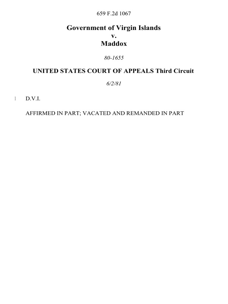 Government of Virgin Islands v. Maddox, 659 F.2d 1067, 3rd Cir. (1981 ...