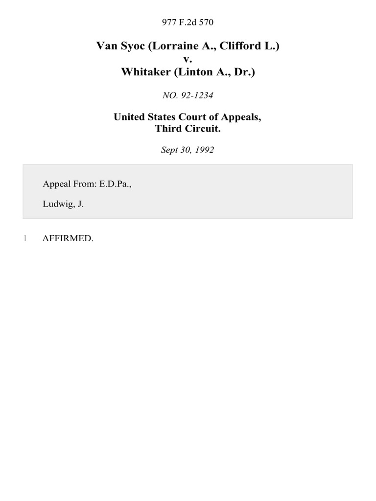 Van Syoc (Lorraine A., Clifford L.) v. Whitaker (Linton A., DR.), 977 F ...