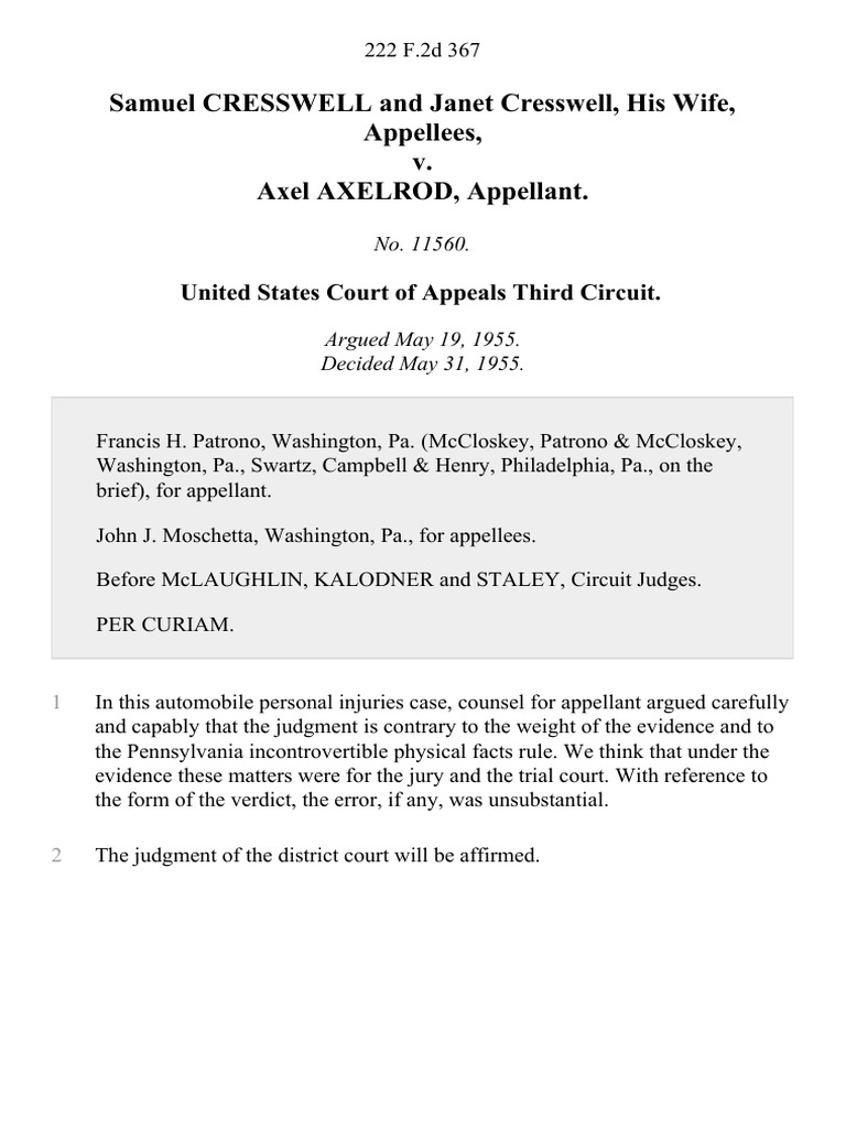 Samuel Cresswell and Janet Cresswell, His Wife v. Axel Axelrod, 222 F ...