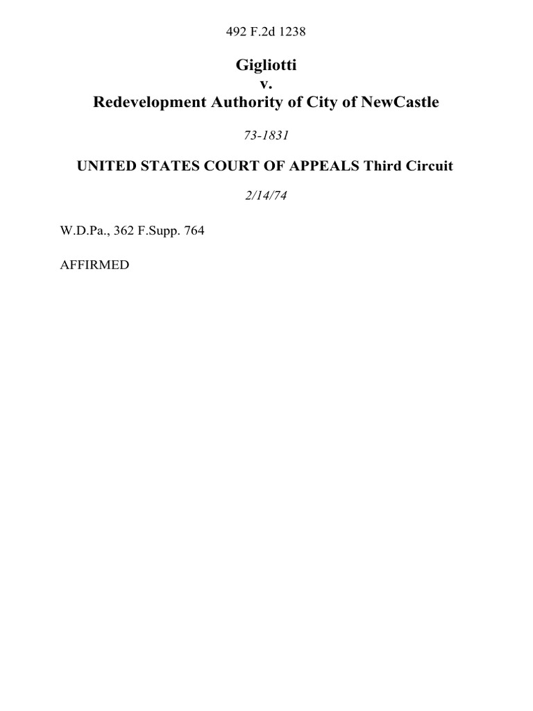 Gigliotti v. Redevelopment Authority of City of Newcastle, 492 F.2d ...