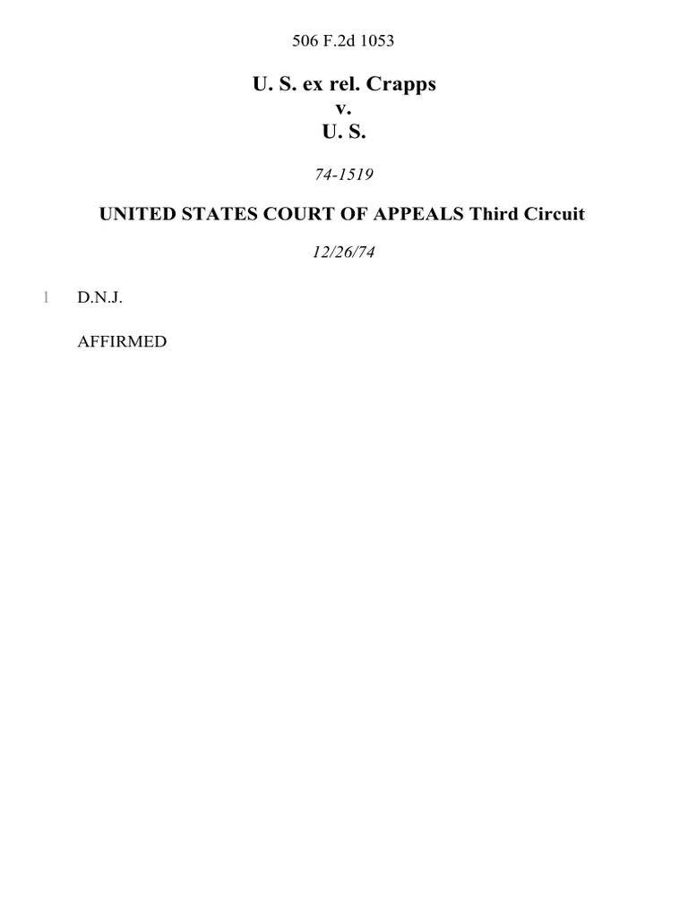 U. S. Ex Rel. Crapps v. United States, 506 F.2d 1053, 3rd Cir. (1974 ...