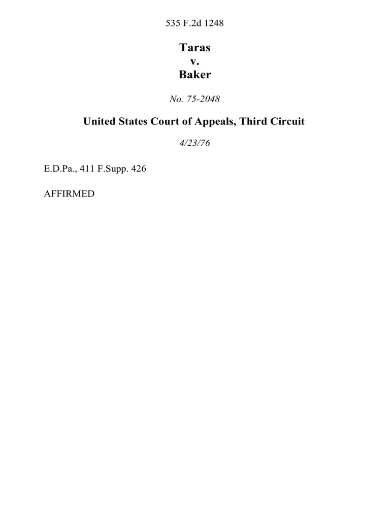 Taras v. Baker, 535 F.2d 1248, 3rd Cir. (1976) | PDF
