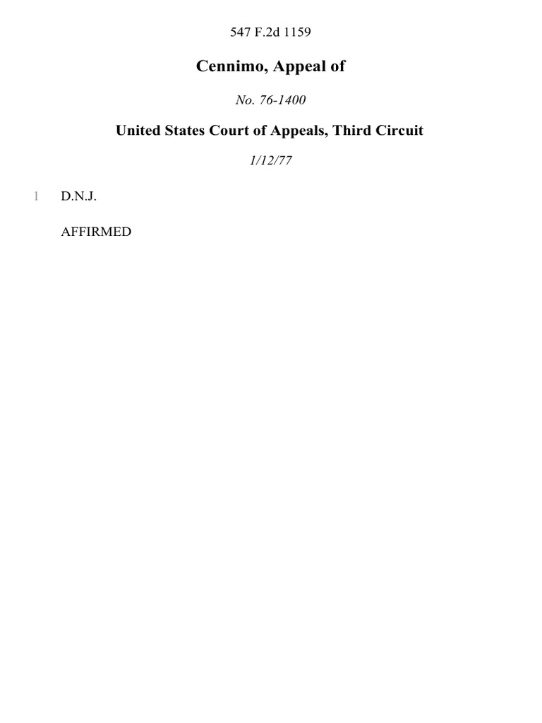 Cennimo, Appeal Of, 547 F.2d 1159, 3rd Cir. (1977) | PDF