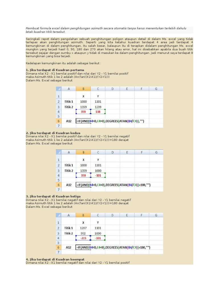 Membuat Formula Excel Dalam Penghitungan Azimuth Secara Otomatis Tanpa ...