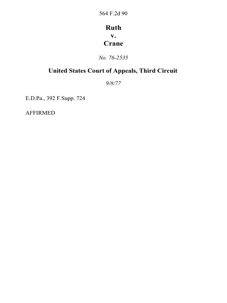 Ruth v. Crane, 564 F.2d 90, 3rd Cir. (1977) | PDF