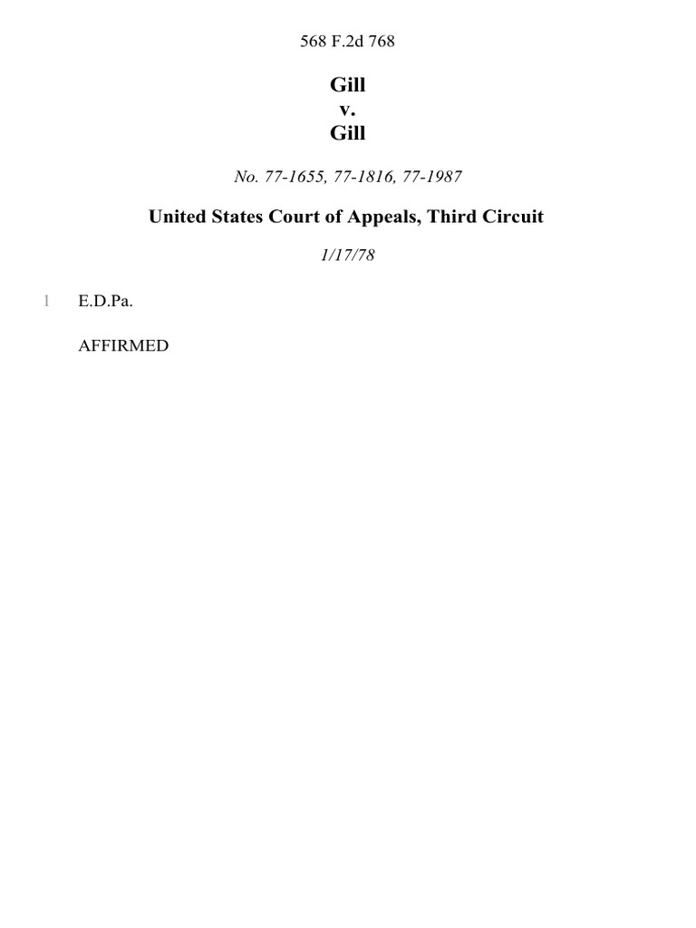 Gill v. Gill, 568 F.2d 768, 3rd Cir. (1978) | PDF | Law