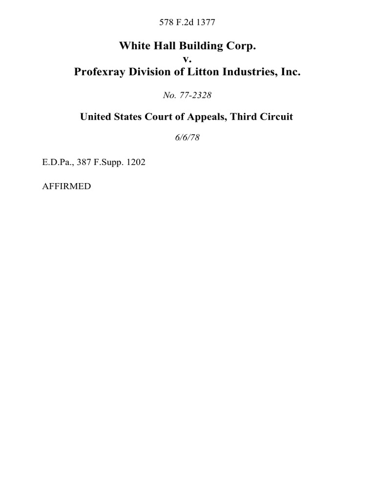 White Hall Building Corp. v. Profexray Division of Litton Industries ...