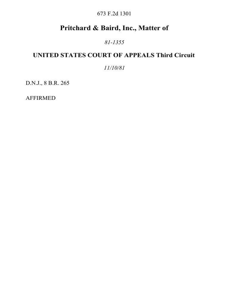 Pritchard & Baird, Inc., Matter Of, 673 F.2d 1301, 3rd Cir. (1981) | PDF