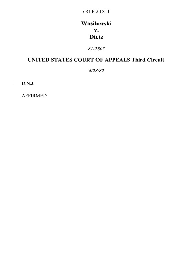 Wasilowski v. Dietz, 681 F.2d 811, 3rd Cir. (1982) | PDF
