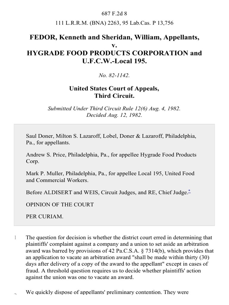 Fedor, Kenneth and Sheridan, William v. Hygrade Food Products ...