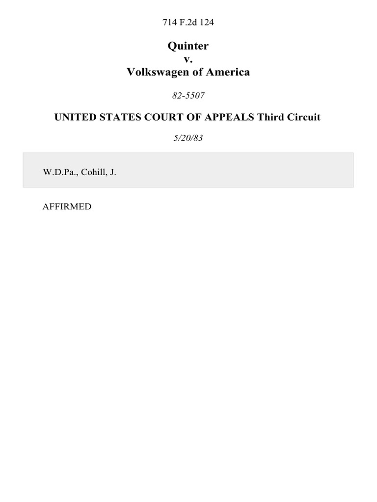 Quinter v. Volkswagen of America, 714 F.2d 124, 3rd Cir. (1983) | PDF