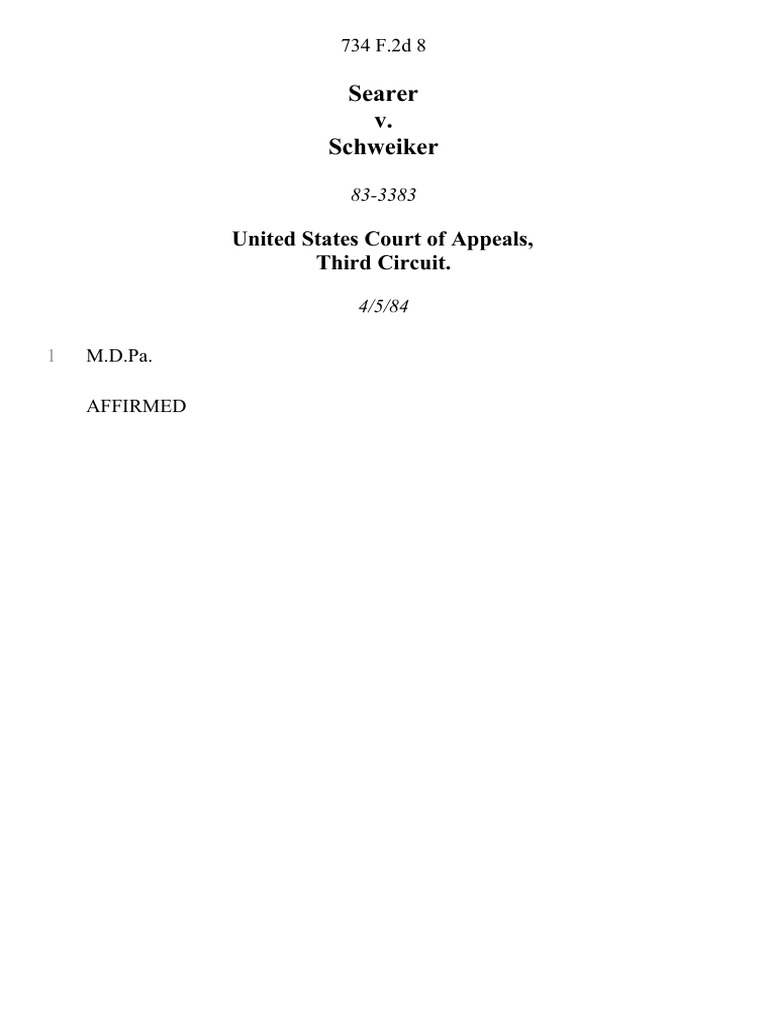 Searer v. Schweiker, 734 F.2d 8, 3rd Cir. (1984) | PDF