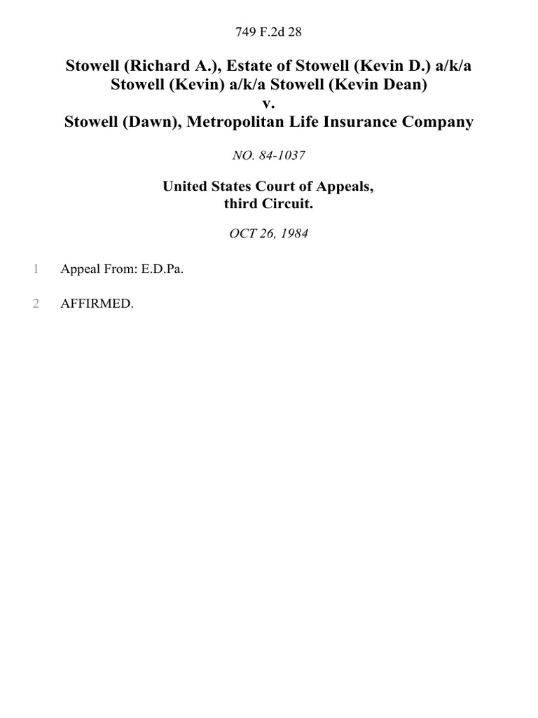 Stowell (Richard A.), Estate of Stowell (Kevin D.) A/K/A Stowell (Kevin ...
