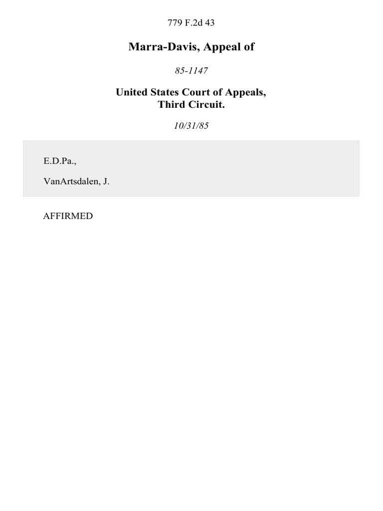 Marra-Davis, Appeal Of, 779 F.2d 43, 3rd Cir. (1985) | PDF
