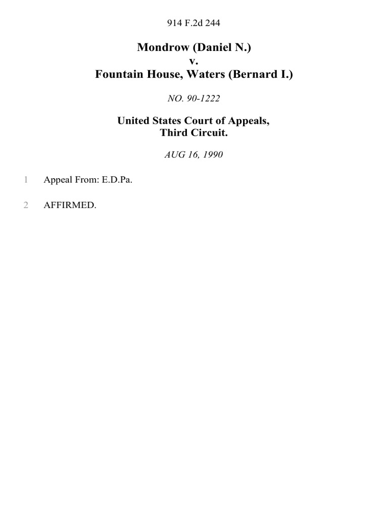 Mondrow v. Fountain House Appeal Summary | PDF