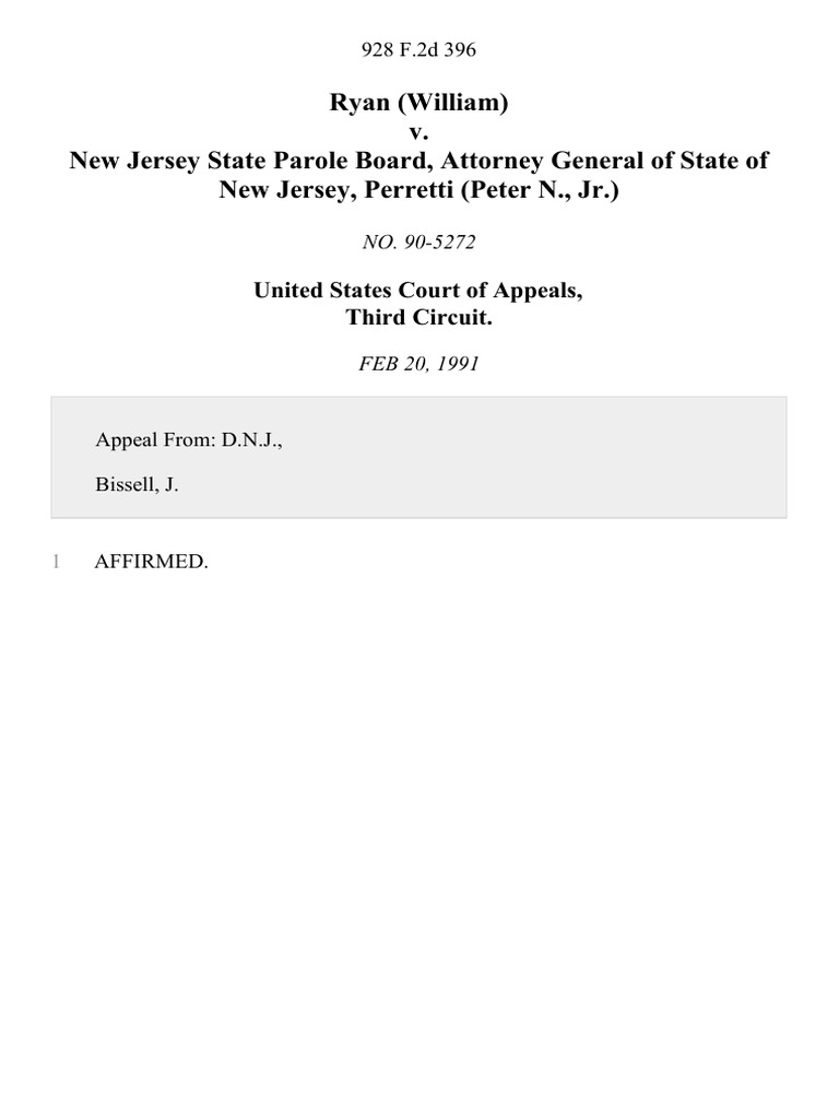 Ryan (William) v. New Jersey State Parole Board, Attorney General of ...