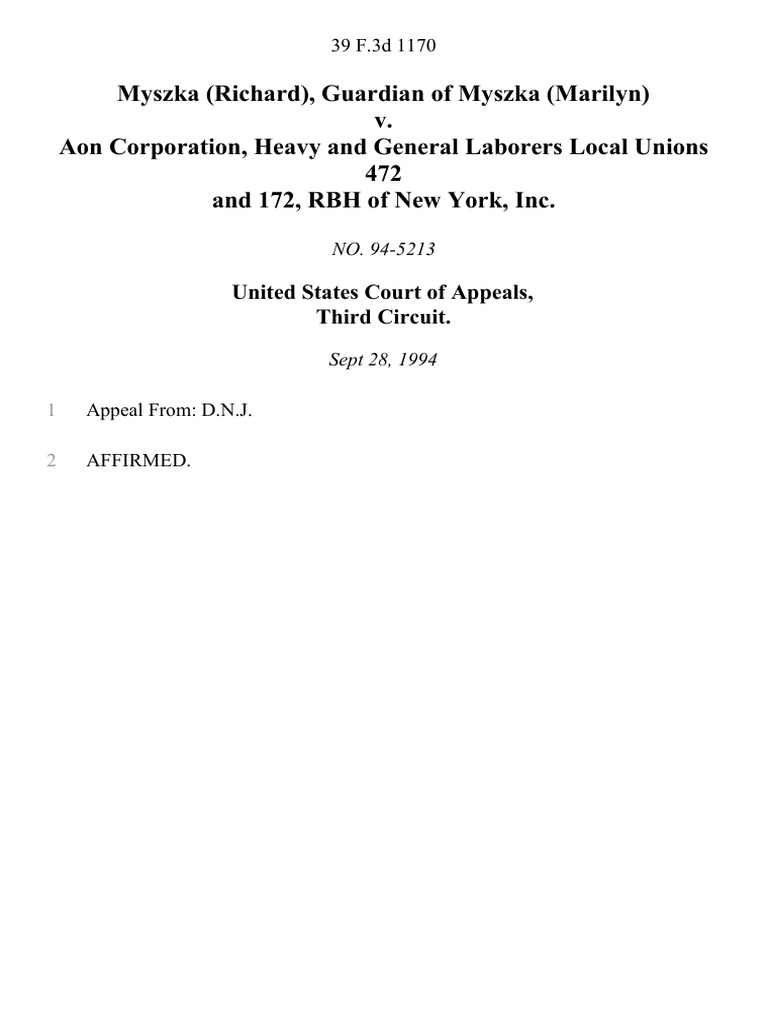 Myszka (Richard), Guardian of Myszka (Marilyn) v. Aon Corporation ...