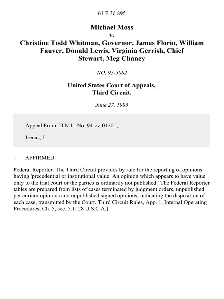 Michael Moss v. Christine Todd Whitman, Governor, James Florio, William ...