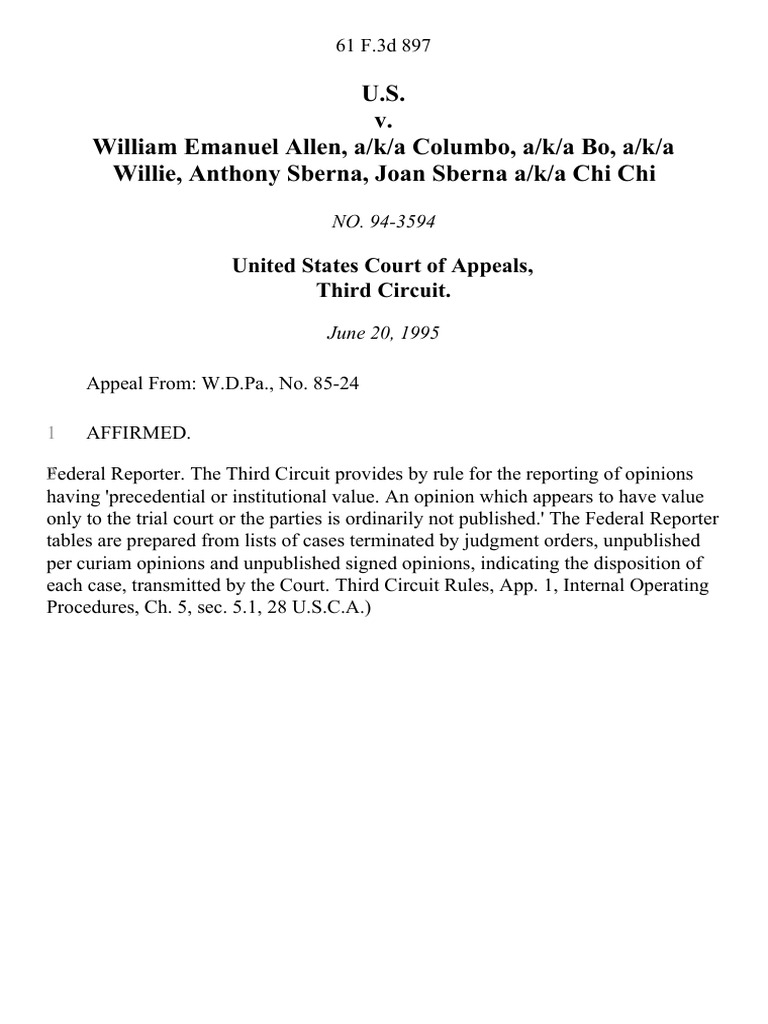 U.S. v. William Emanuel Allen, A/k/a Columbo, A/k/a Bo, A/k/a Willie ...