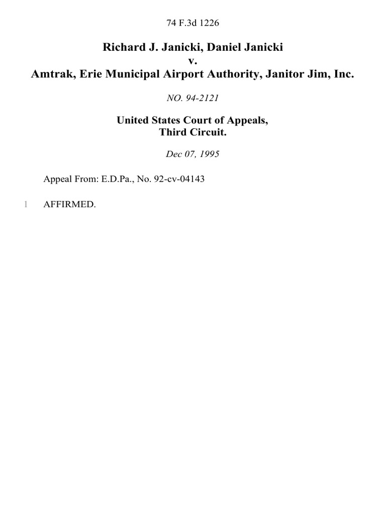 Richard J. Janicki, Daniel Janicki v. Amtrak, Erie Municipal Airport ...