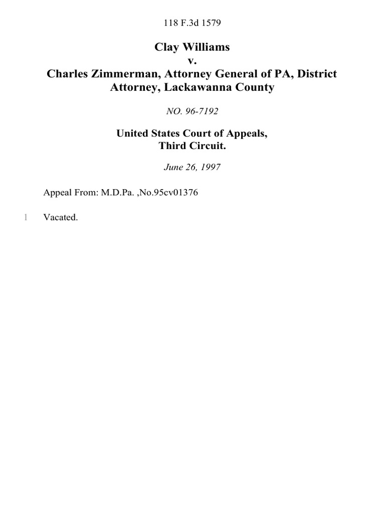 Clay Williams v. Charles Zimmerman, Attorney General of Pa, District ...