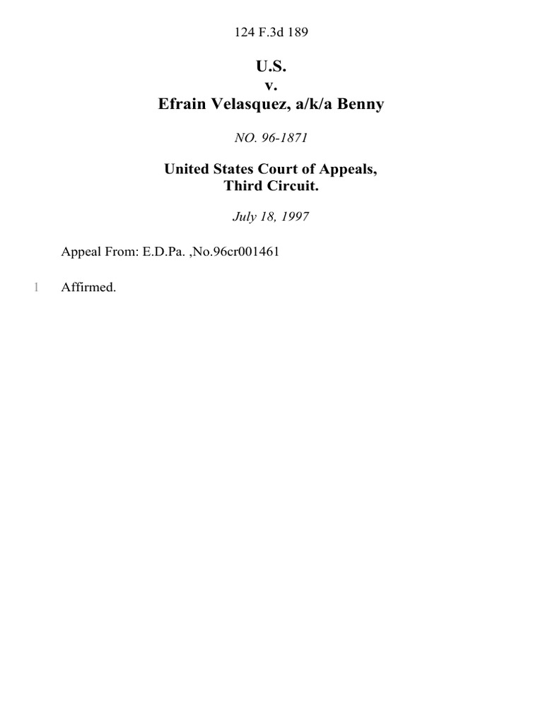 United States v. Efrain Velasquez, A/K/A Benny, 124 F.3d 189, 3rd Cir ...