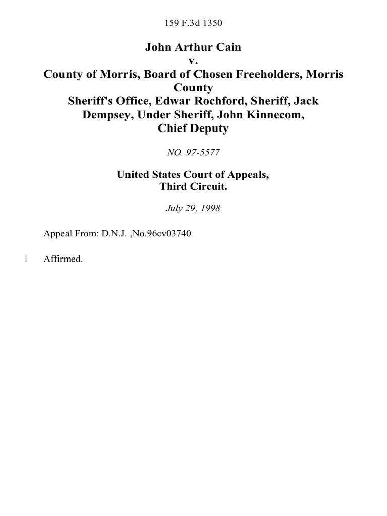 John Arthur Cain v. County of Morris, Board of Chosen Freeholders ...