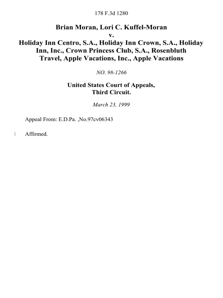 Brian Moran, Lori C. Kuffel-Moran v. Holiday Inn Centro, S.A., Holiday ...
