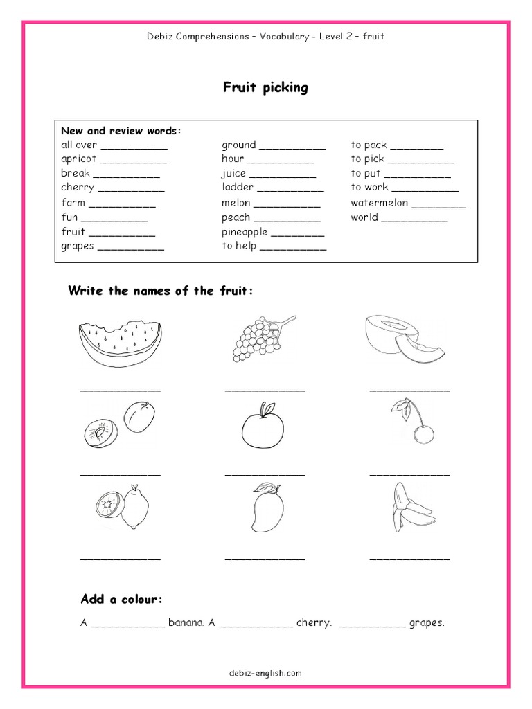 Fruit Picking: Write The Names of The Fruit | PDF