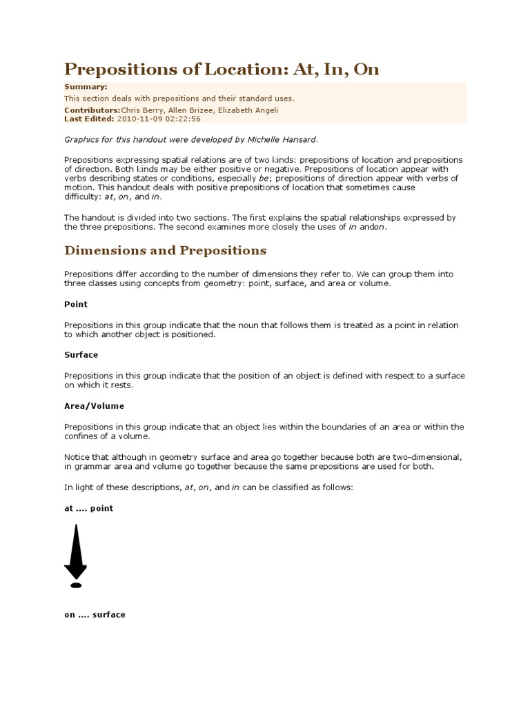 Prepositions of Location | PDF | Preposition And Postposition | Object ...